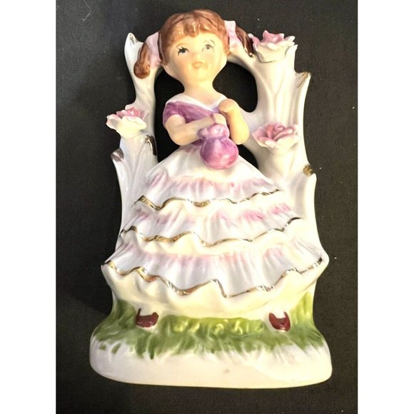 Unbranded | Accents | Vintage Ceramic Girl In Garden Figurine Purple ...